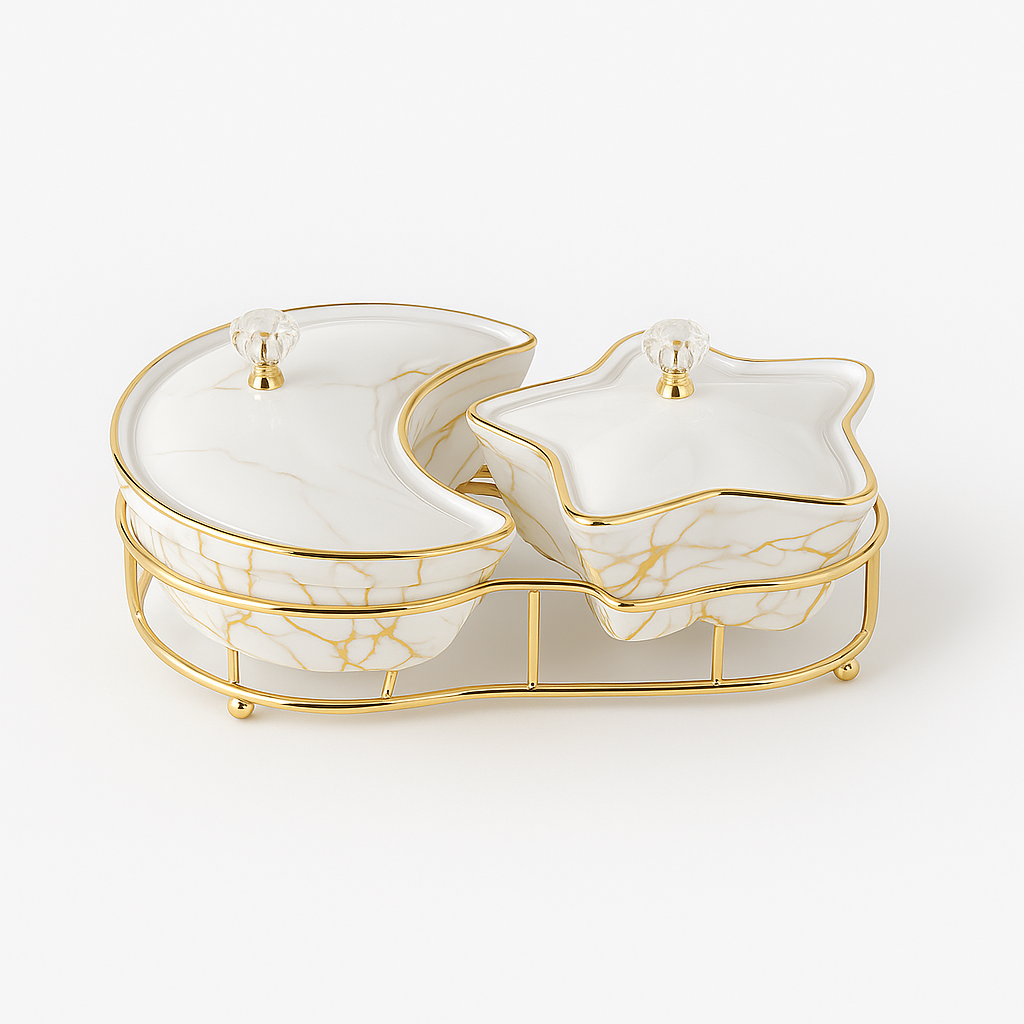 White Marble Moon & Star 2-Section Ceramic Dish Set – HomeLux