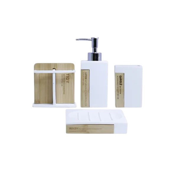 Wooden Style 4Pieces Bath Set White – HomeLux