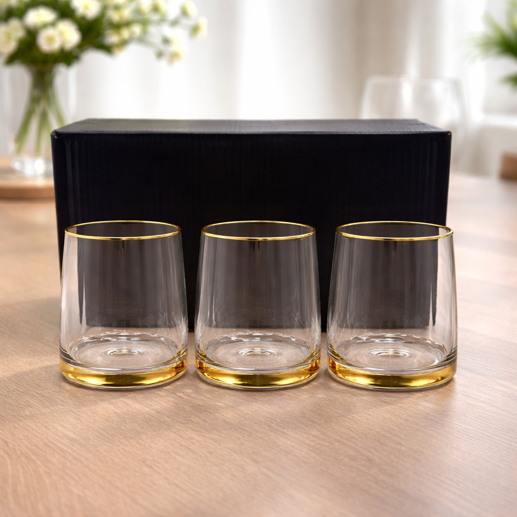6 Pcs Premium Gold Rim & Gold Base Short Glass Set – HomeLux