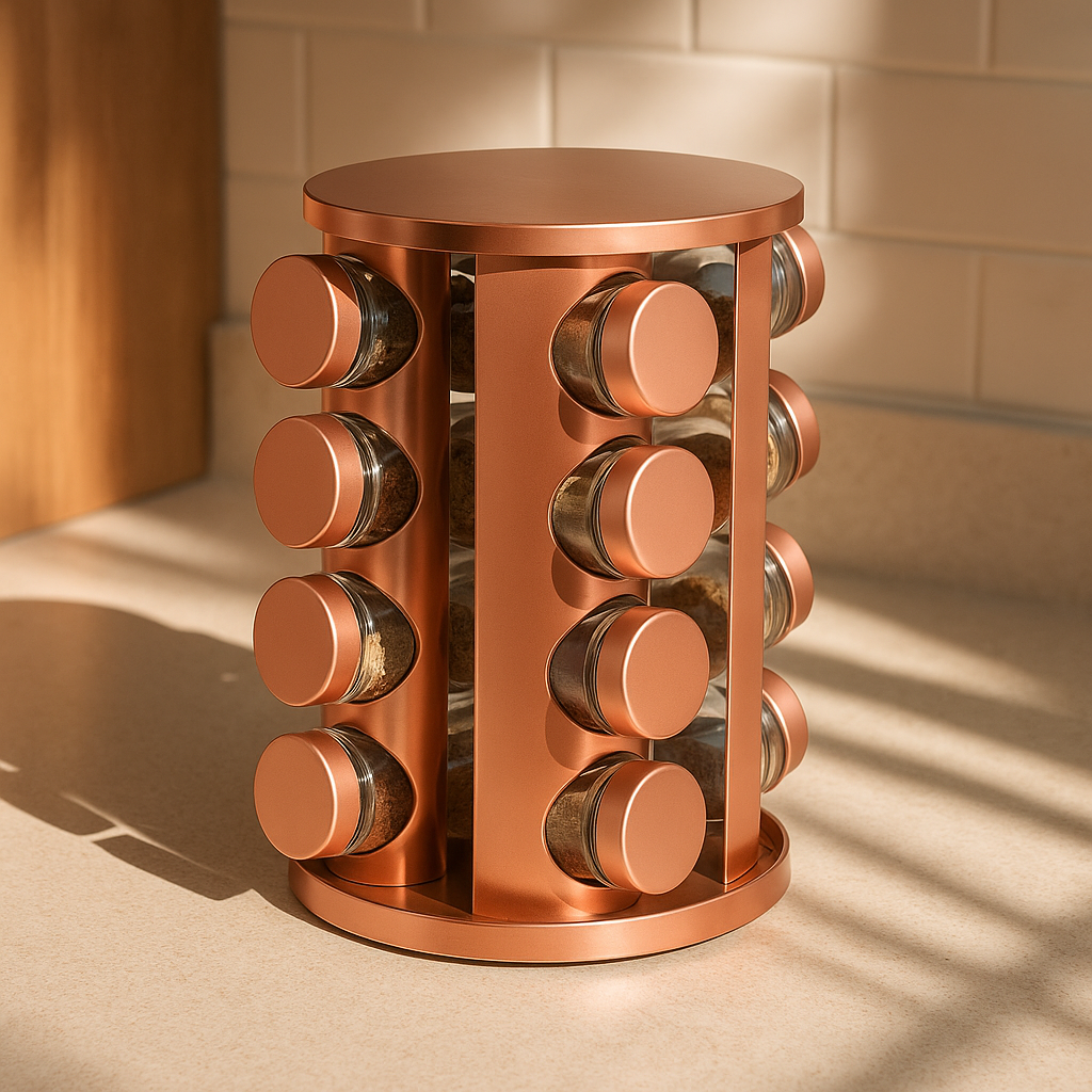 Metal Brass Modern Revolving Spice Organizer (16 Pc.) – HomeLux