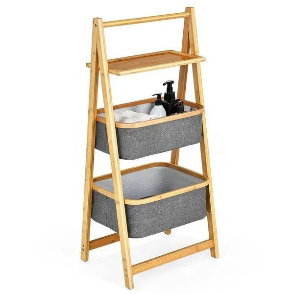 A-Frame 2 Tier Laundry Hamper With Shelf-Natural – HomeLux