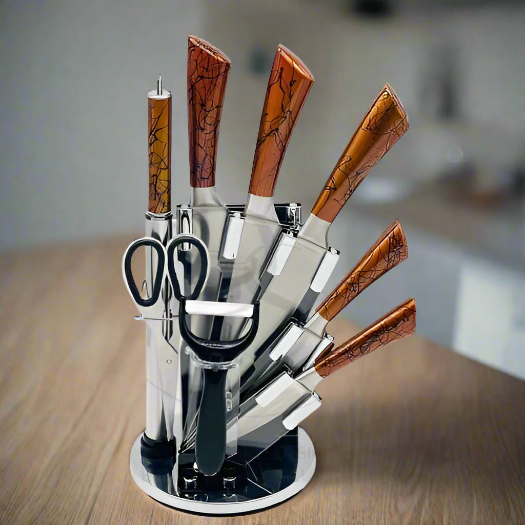 Premium Knife Sets With Acrylic Rotate Stand – HomeLux