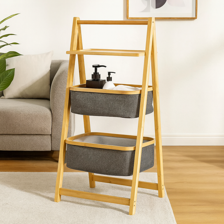 A-Frame 2 Tier Laundry Hamper With Shelf-Natural – HomeLux